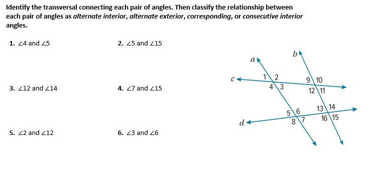 Solved Identify the transversal connecting each pair of | Chegg.com