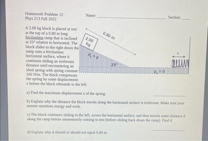 Solved A. 2,00 kg block is placed at rest at the top of a | Chegg.com