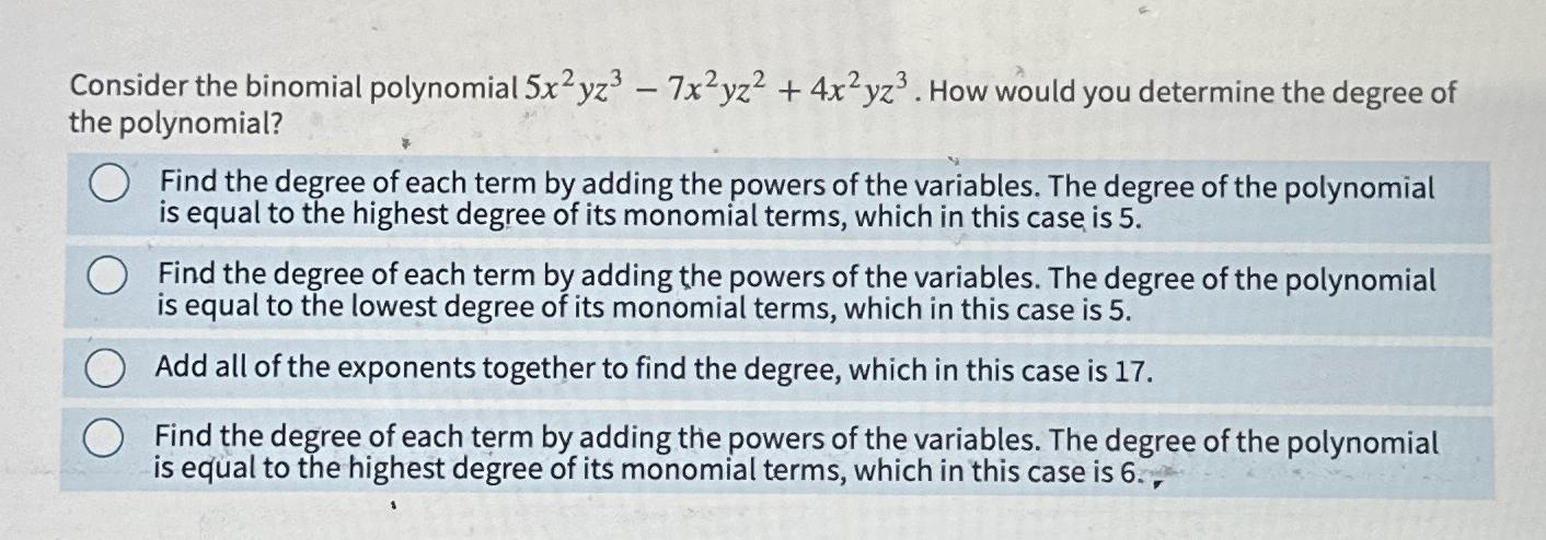 Solved Consider the binomial polynomial | Chegg.com