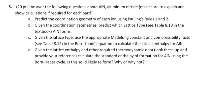 Solved 5. (20 pts) Answer the following questions about AIN, | Chegg.com