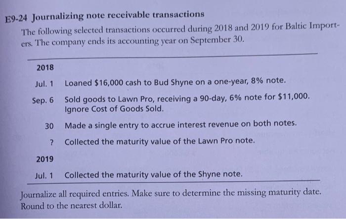 Solved E9-24 Journalizing note receivable transactions The | Chegg.com