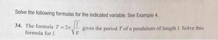 Solved Solve the following formulas for the indicated | Chegg.com