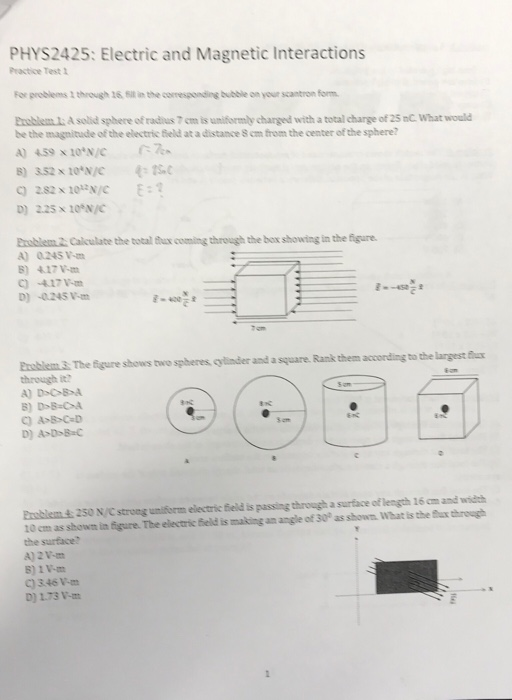 PHYS2425: Electric and Magnetic Interactions Practice | Chegg.com