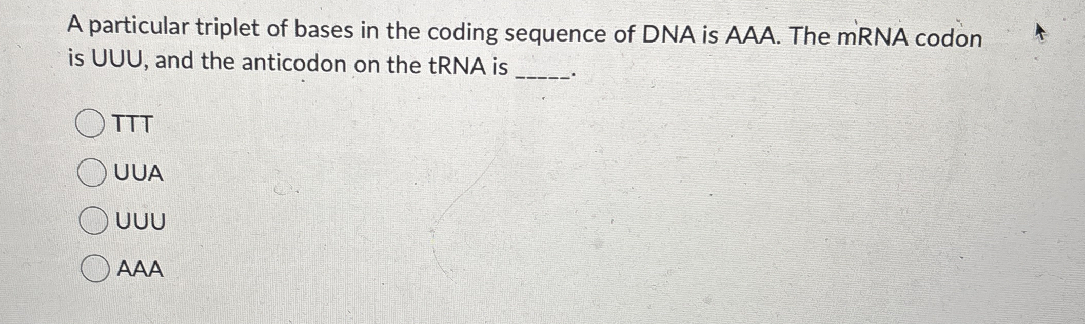 Solved A particular triplet of bases in the coding sequence | Chegg.com