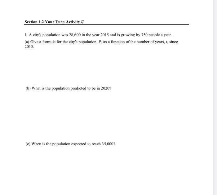 Solved Section 1 2 Your Turn Activity 1 A Citys