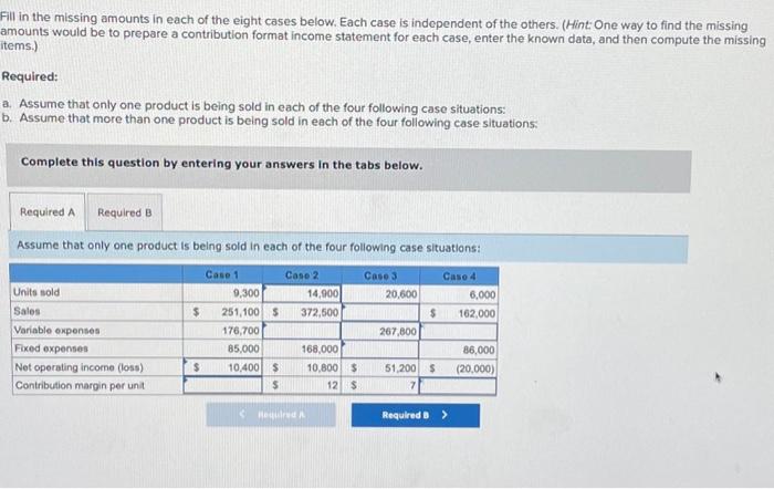 Solved Fill in the missing amounts in each of the eight | Chegg.com