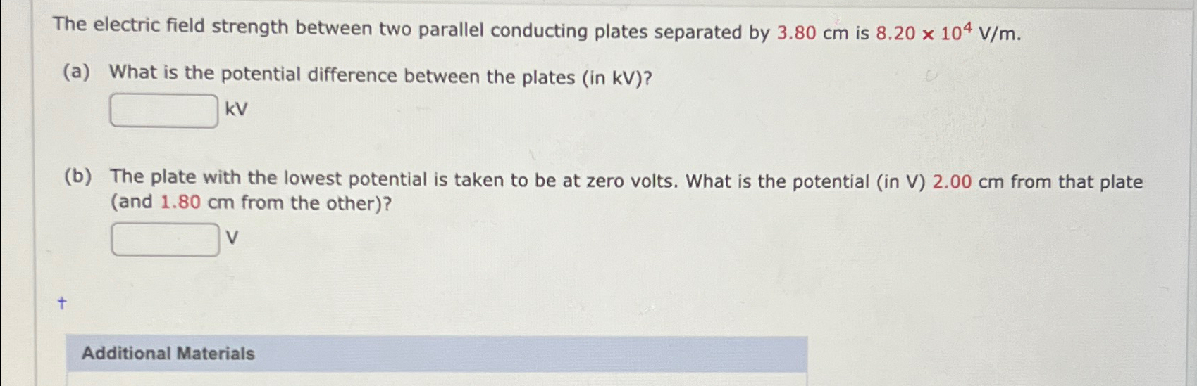 Solved The electric field strength between two parallel | Chegg.com