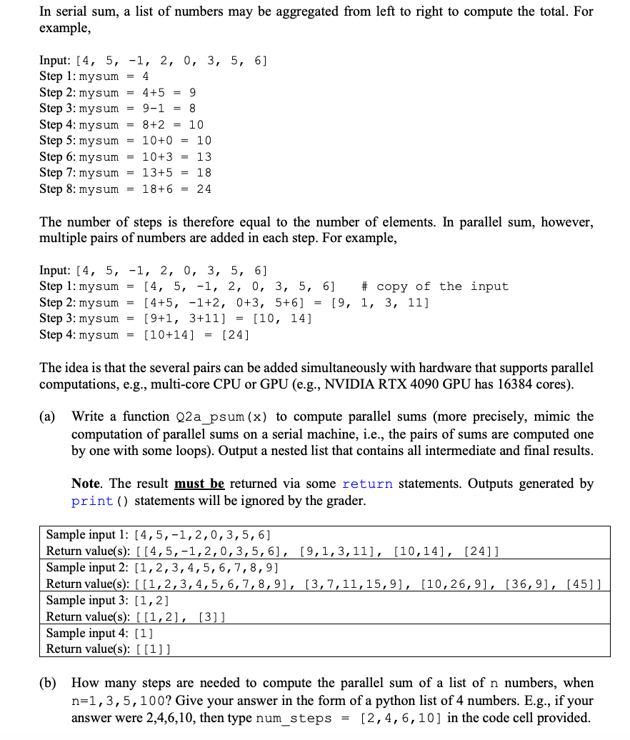 Solved In serial sum, a list of numbers may be aggregated | Chegg.com