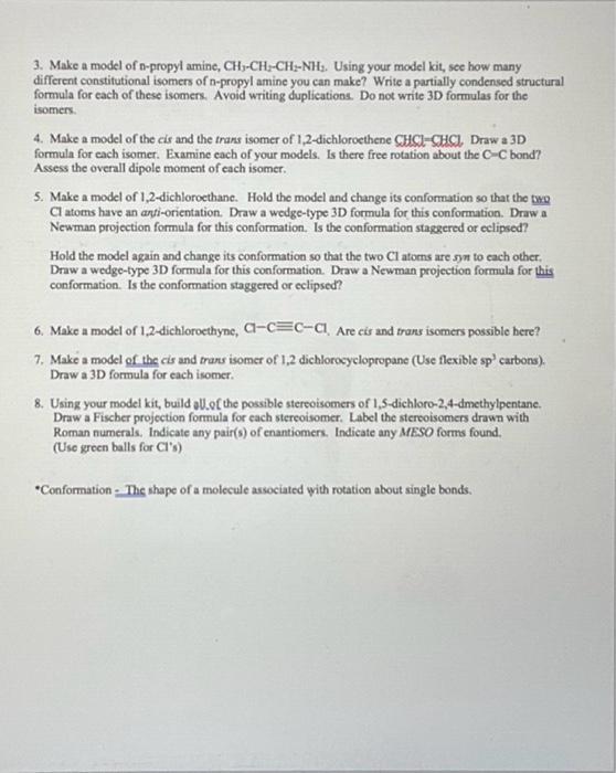 Solved 1. Using your model kit, make models of each of the | Chegg.com