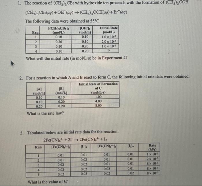 Solved 1. The reaction of (CH3)3CBr with hydroxide ion | Chegg.com