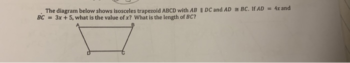 Solved The diagram below shows isosceles trapezoid ABCD with | Chegg.com