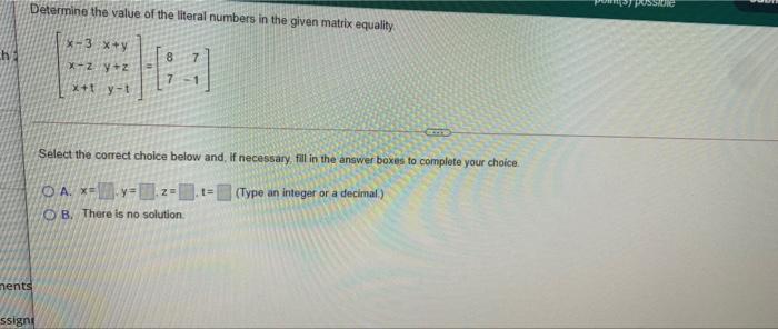 Solved Determine the value of the literal numbers in the | Chegg.com