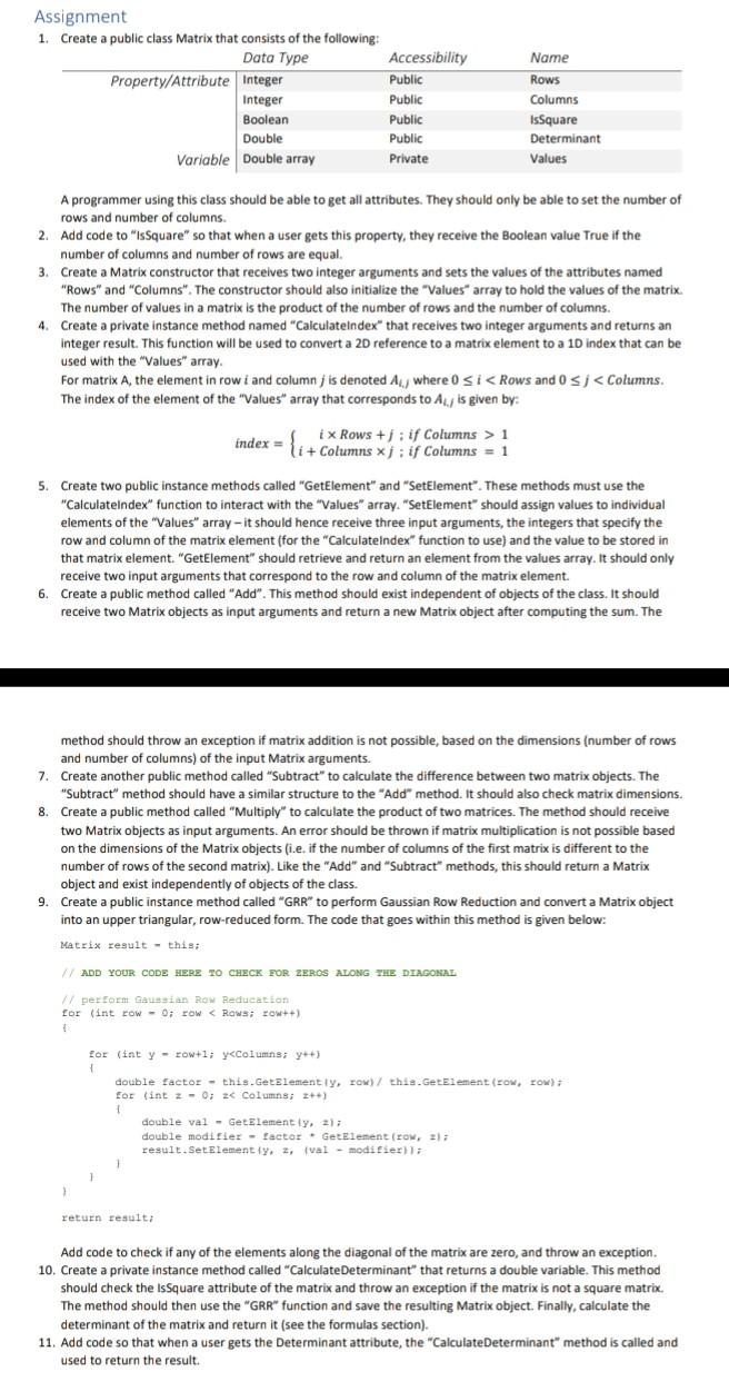 Solved Assignment 1 Create A Public Class Matrix That