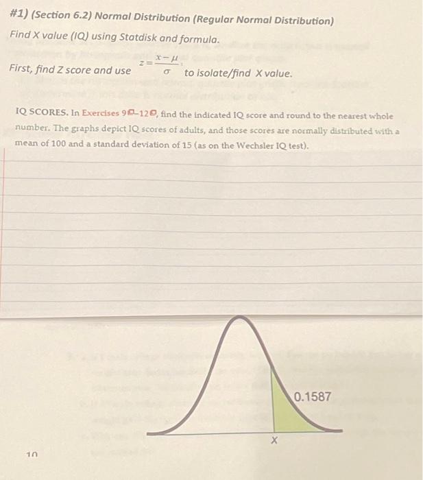 Solved #1) (Section 6.2) Normal Distribution (Regular Normal | Chegg.com