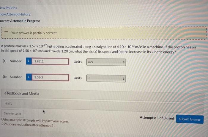 Solved A proton (mass m=1.67×10−27 kg ) is being accelerated | Chegg.com