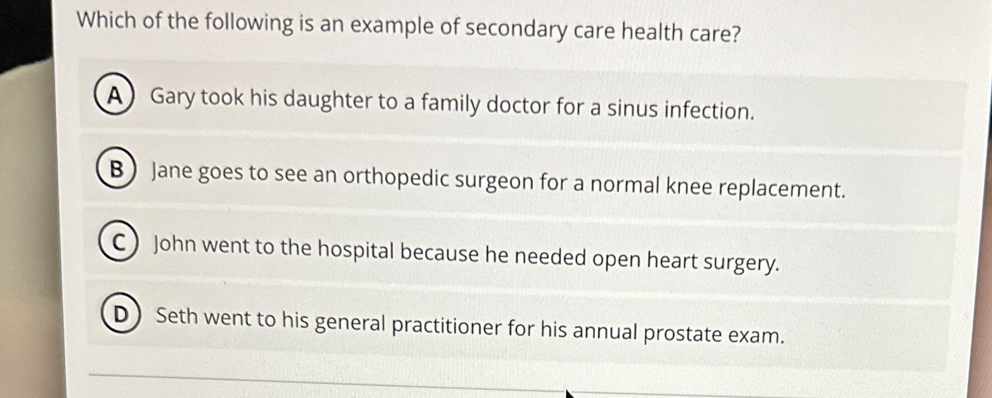 Solved Which of the following is an example of secondary | Chegg.com