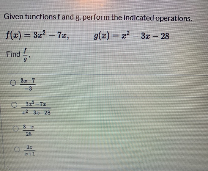 Solved Given functions fand g, perform the indicated | Chegg.com