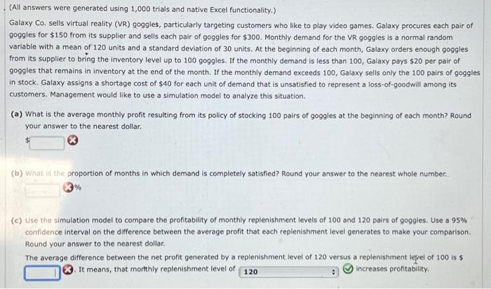 Solved (All answers were generated using 1,000 trials and | Chegg.com