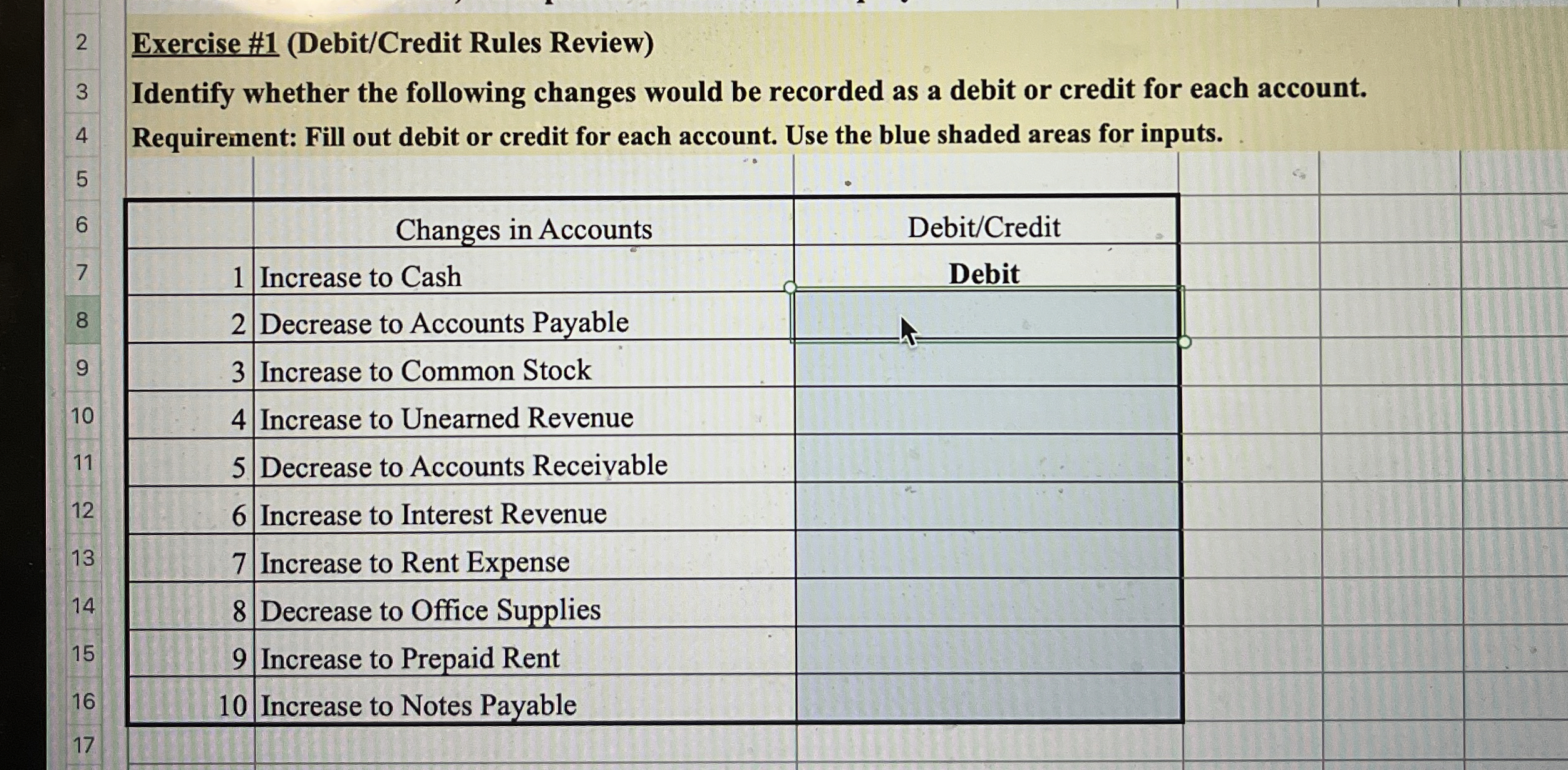 Solved \table[[Exercise #1 (Debit/Credit Rules | Chegg.com