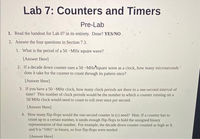 Solved Pre-Lab 1. Read the handout for Lab 07 in its | Chegg.com