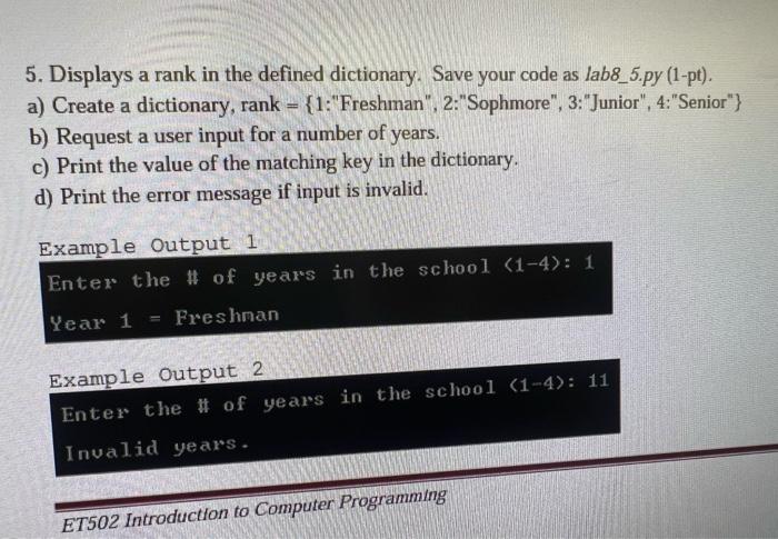 Solved 5. Displays a rank in the defined dictionary. Save | Chegg.com