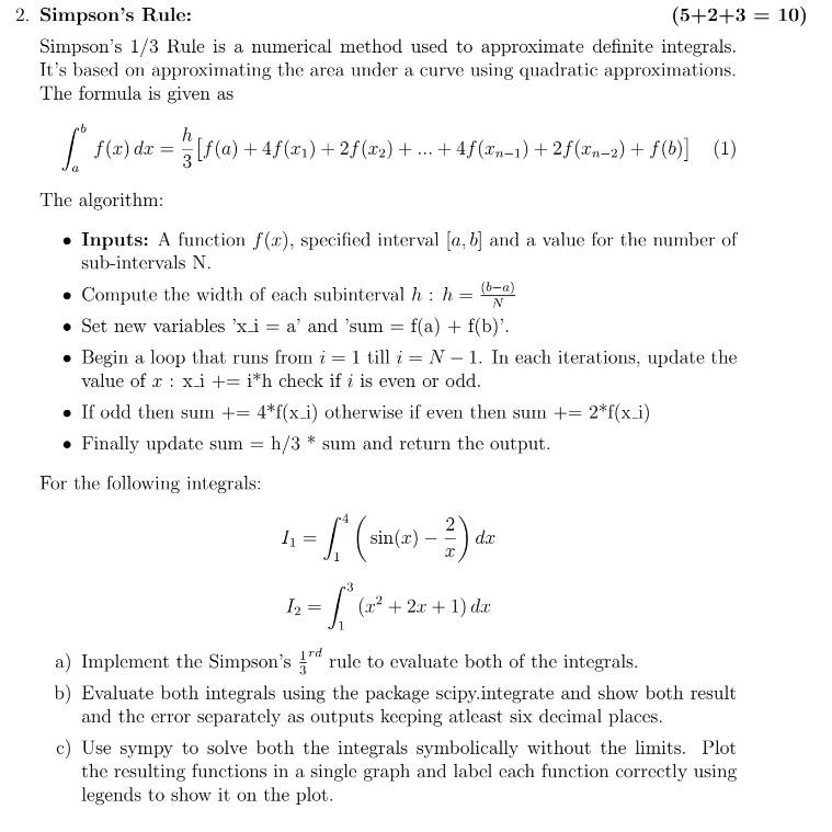 Solved Simpson's Rule: | Chegg.com