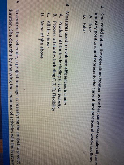 Solved 3. One could define the operations frontier as the | Chegg.com