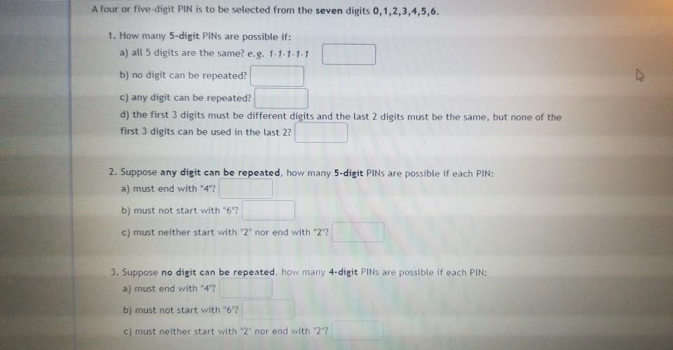 Solved A four or five-digit PIN is to be selected from the | Chegg.com
