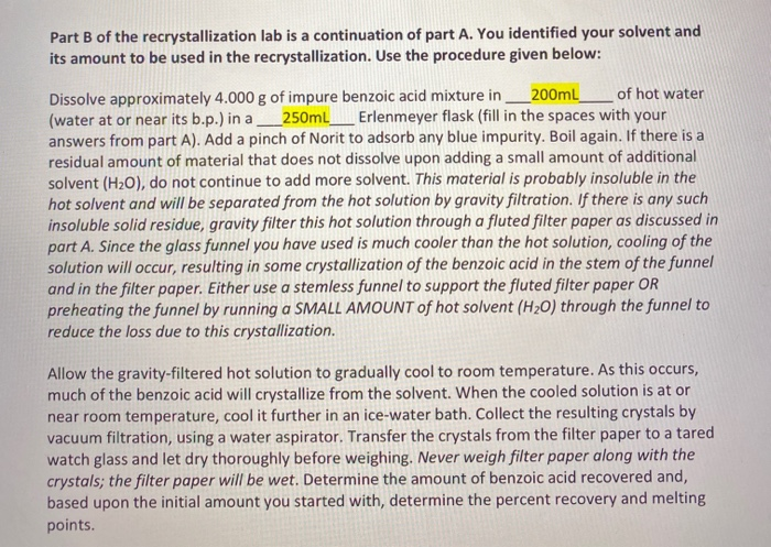 Solved Part B of the recrystallization lab is a continuation | Chegg.com
