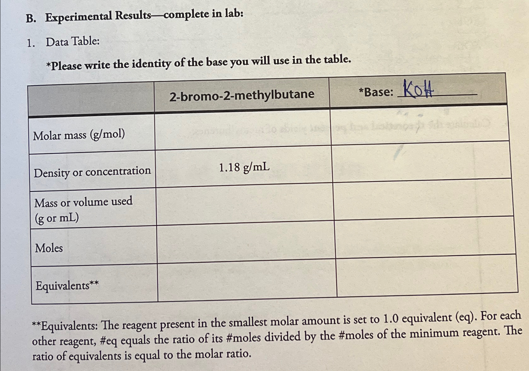B. ﻿Experimental Results-complete in lab:Data | Chegg.com