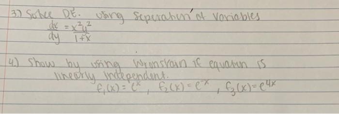 Solved 3 Solve De Using Seperation Of Variables
