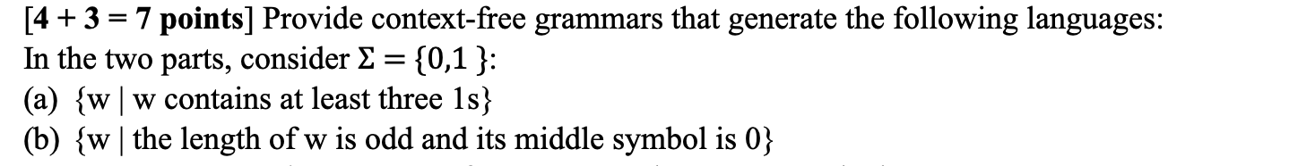 Solved points] ﻿Provide context-free grammars that generate | Chegg.com