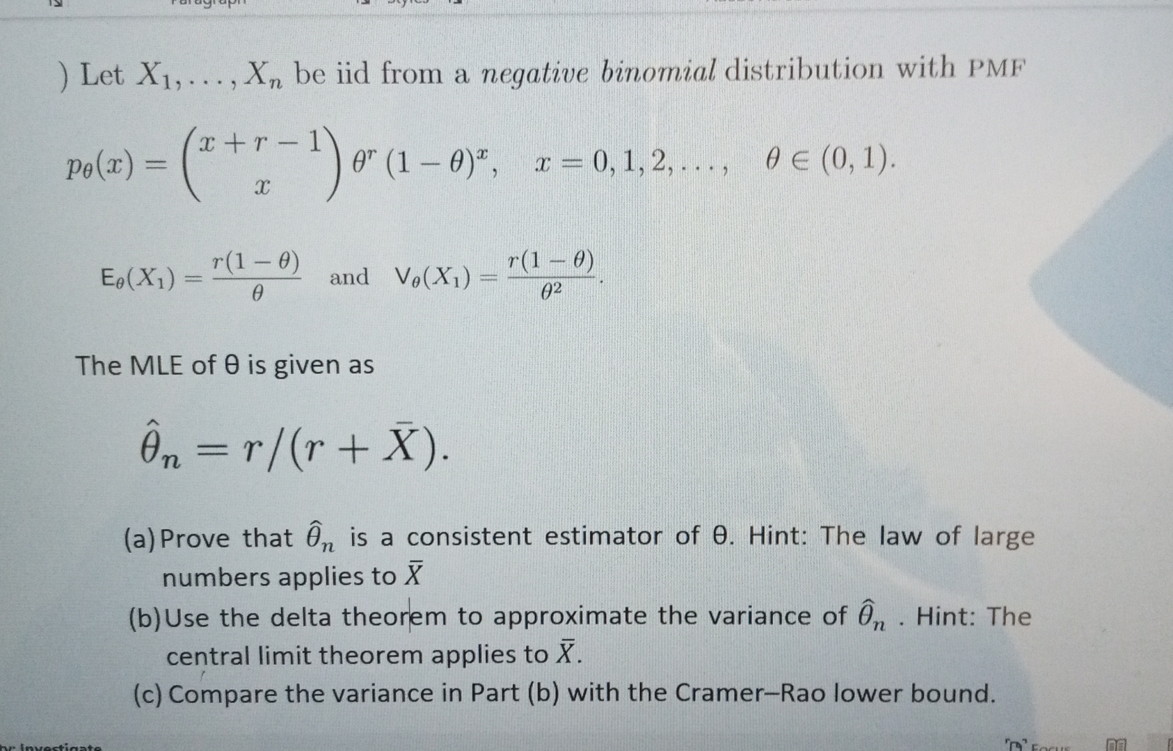 Solved Let x1,dots,xn ﻿be iid from a negative binomial | Chegg.com