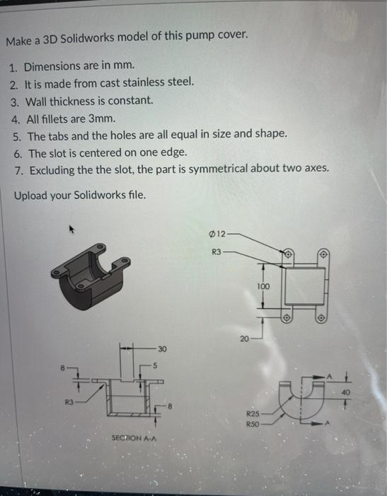 Solved Make a 3D Solidworks model of this pump cover. 1. | Chegg.com