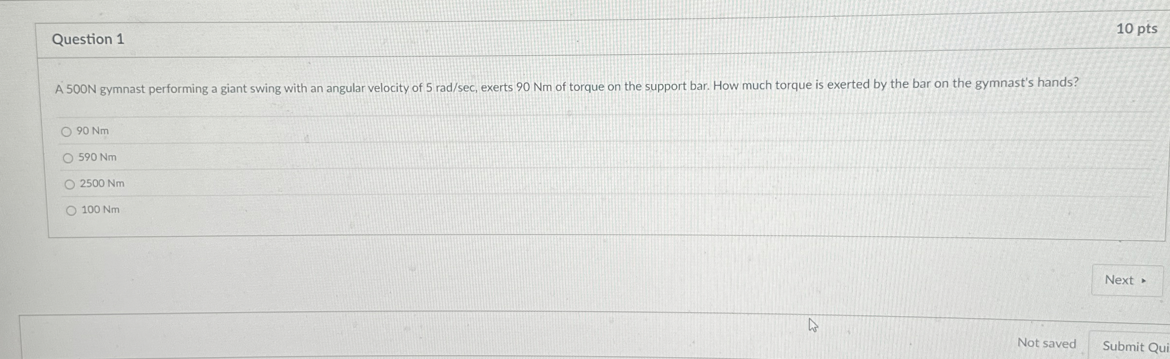Solved Question 110 ﻿ptsA 500 ﻿N gymnast performing a giant | Chegg.com