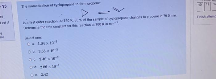 Solved The isomerization of cyclopropane to form propene: 10 | Chegg.com