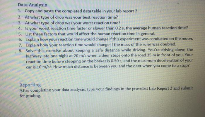 Solved Purpose To measure your reaction time to catch a | Chegg.com