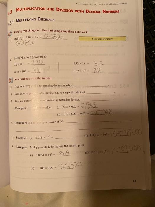 Solved 6.2.1 ADDING DECIMALS To add decimal, we first 2 The | Chegg.com