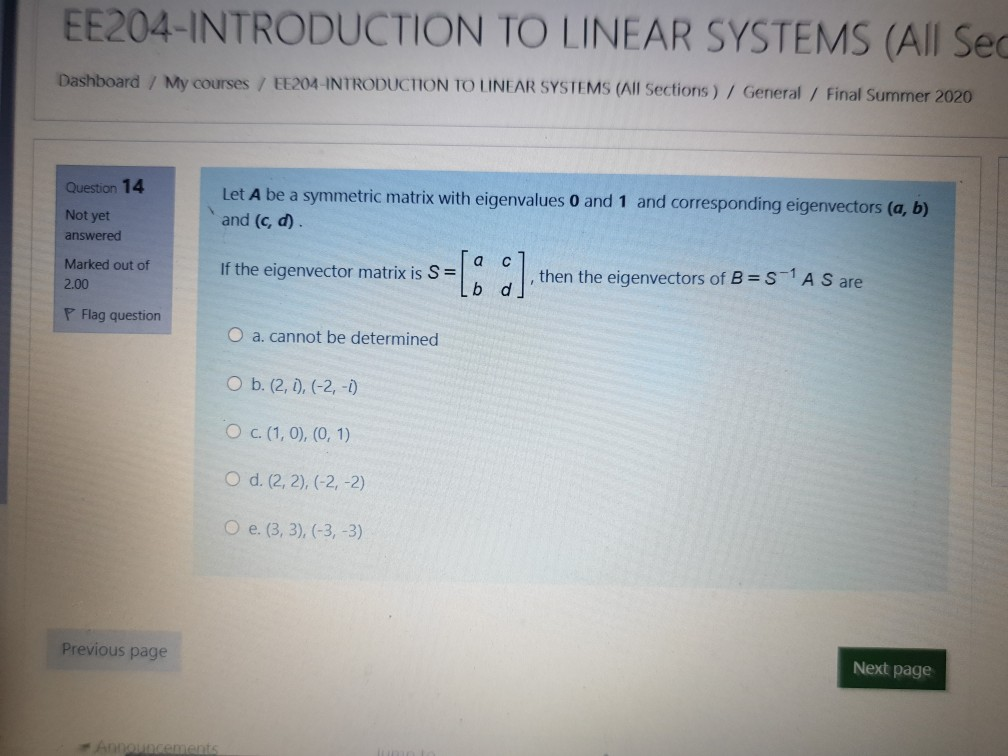Solved EE204-INTRODUCTION TO LINEAR SYSTEMS (All Sec | Chegg.com