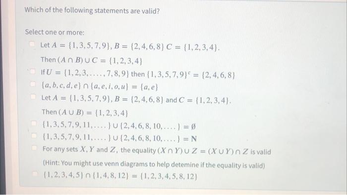 Solved Which of the following statements are valid? Select | Chegg.com