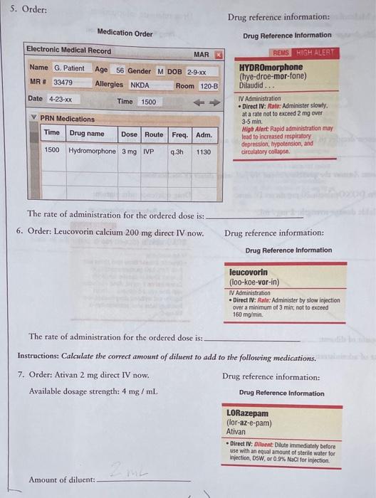 Solved 5. Order: Drug reference information: Drug Reference | Chegg.com