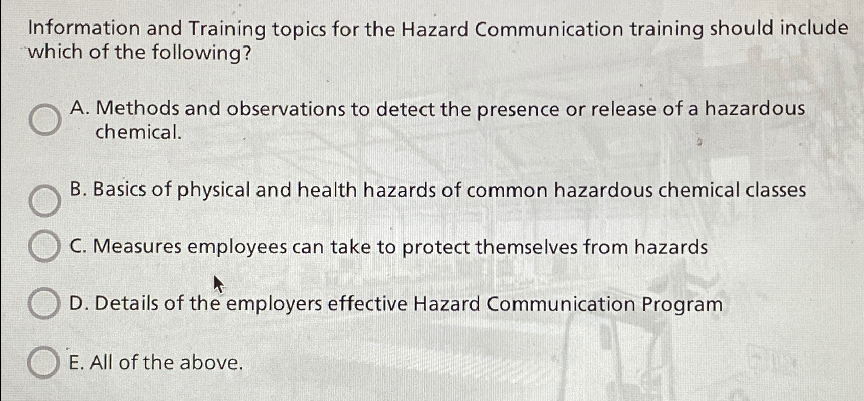 Solved Information and Training topics for the Hazard | Chegg.com
