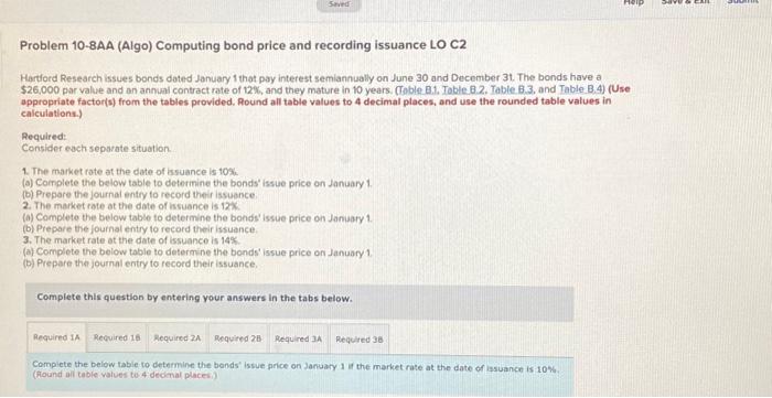 Solved Problem 10-8AA (Algo) Computing bond price and | Chegg.com