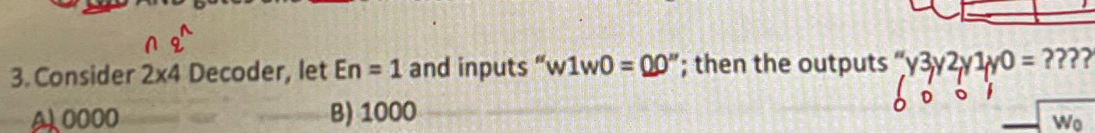 Solved Consider 2×4 ﻿Decoder, let En=1 ﻿and inputs | Chegg.com