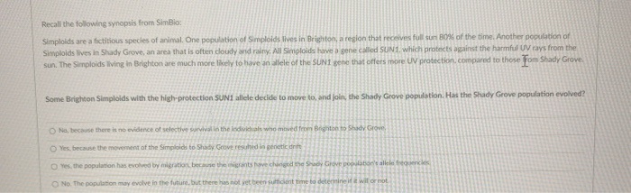 Solved Recall the following synopsis from SimBio: Simploids | Chegg.com
