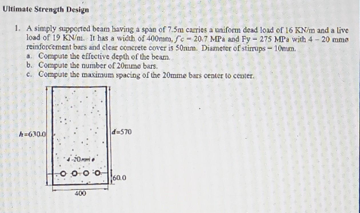 Solved Ultimate Strength Design 1. A simply supported beam | Chegg.com
