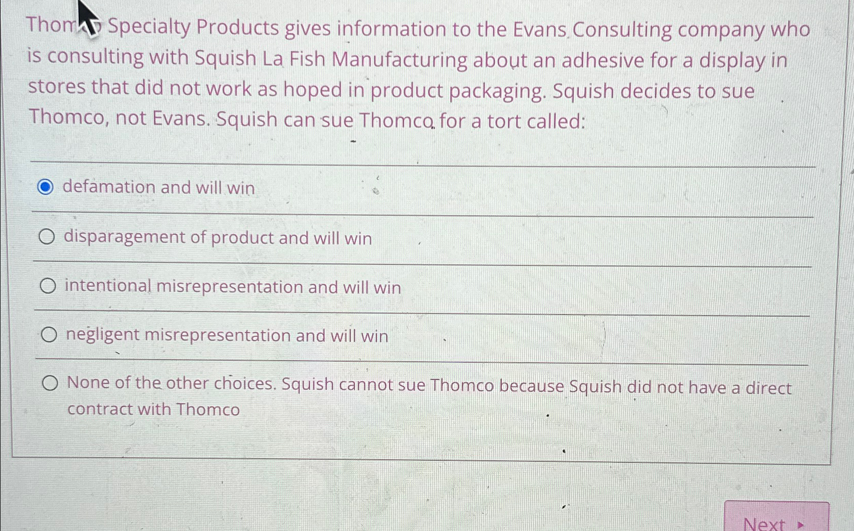 Solved Thom Specialty Products gives information to the | Chegg.com