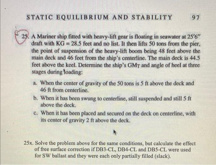 Solved STATIC EQUILIBRIUM AND STABILITY 97 25. A Mariner | Chegg.com