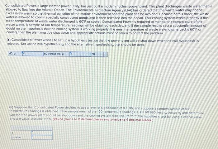 Solved Consolidated Power, a large electric power utility, | Chegg.com