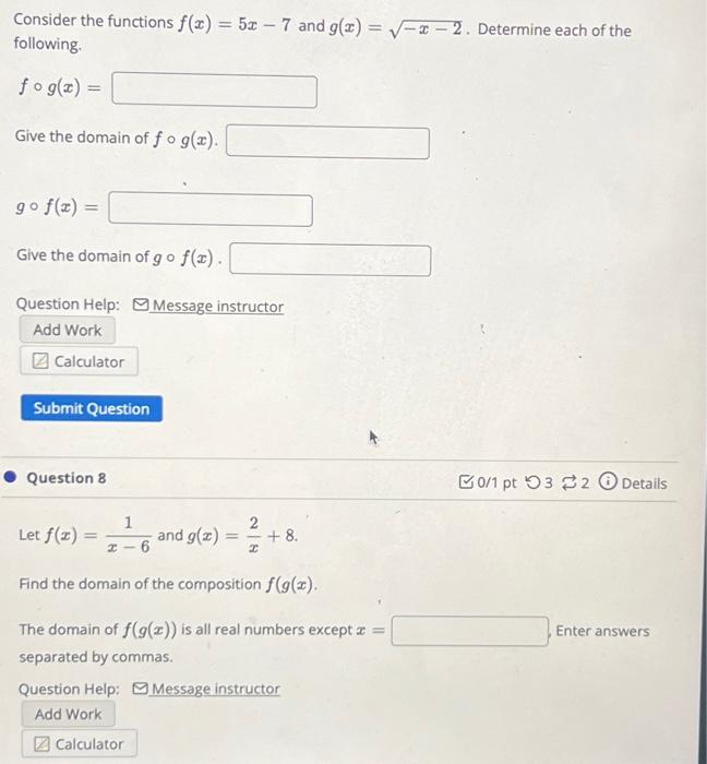Solved Consider the functions f(x)=5x−7 and g(x)=−x−2. | Chegg.com